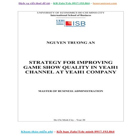 Luận Văn Strategy For Improving Game Show Quality In Yeah1 Channel At ...
