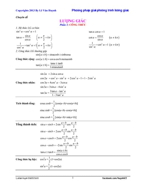 Nhung cong thuc luong giac co ban | DOC