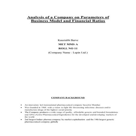 Analysis of a Company on Parameters of Business Model & FInancial ...