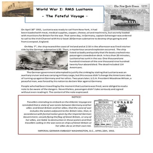 Briefly history about Lusitania sinking | PDF
