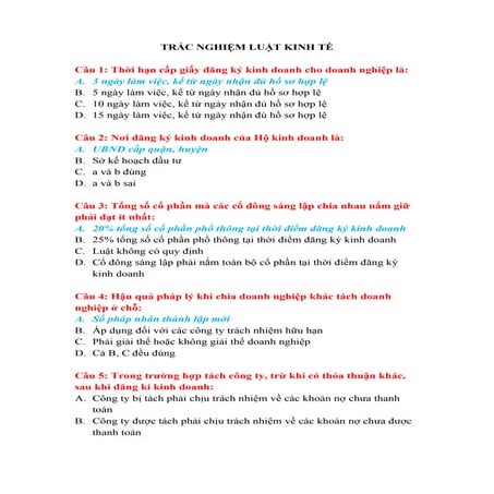 500 câu hỏi trắc nghiệm cơ bản về chứng khoán và thị trường chứng khoán | PDF