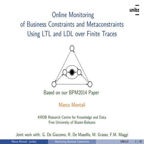 UNI.LU Seminar Jan2015 - Montali - Online Monitoring of Business Constraints and Metaconstraints ...