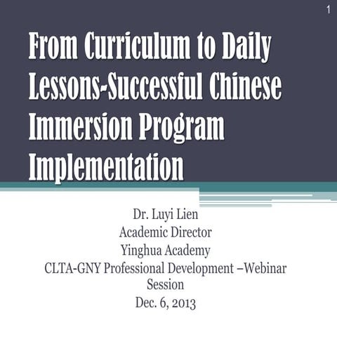 From Curriculum to Daily Lessons - Successful Chinese Immersion Program ...