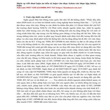 Pháp luật BT về đất khi thực hiện các dự án KT và thực tiễn áp dụng tại thành phố Vinh - tỉnh ...