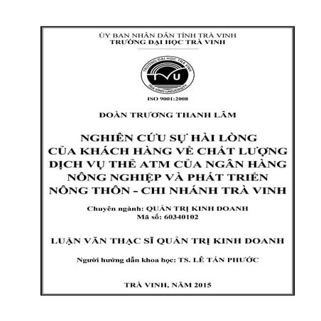 Luận văn: Sự hài lòng của khách hàng về dịch vụ thẻ ATM, HOT | PDF