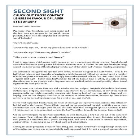 Men's Health Laser Eye Surgery Article | PDF | Eye and Vision ...