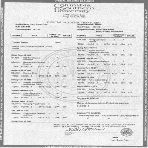 Master s transcript | PDF