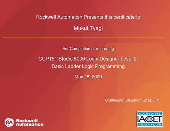 Course: CCP146 Studio 5000 Logix Designer Level 1: ControlLogix Logix ...