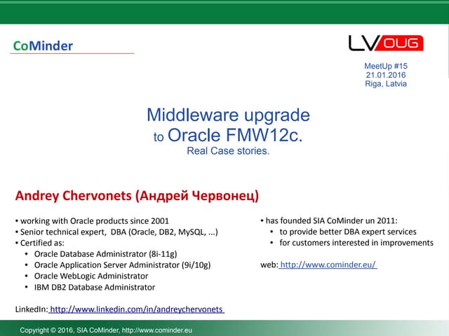 Middleware Upgrade To Oracle Fusion Middleware Fmw 12c Real Case Stories Ppt