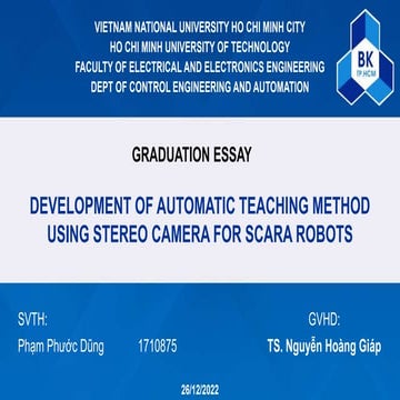 DEVELOPMENT OF AUTOMATIC TEACHING METHOD USING STEREO CAMERA FOR SCARA ...