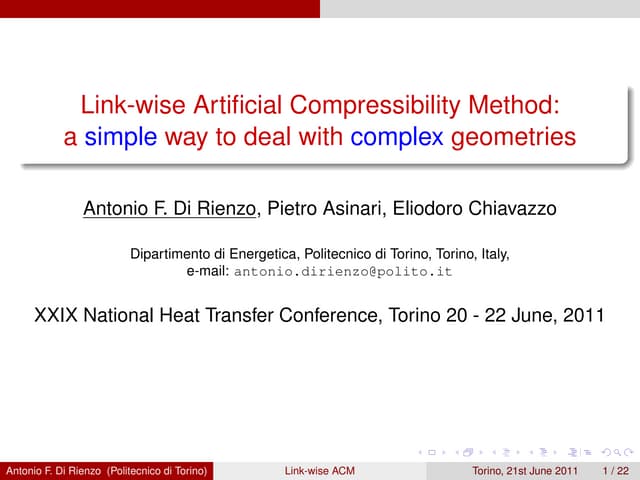 Link Wise Artificial Compressibility Method A Simple Way To Deal With Complex Geometries Ppt
