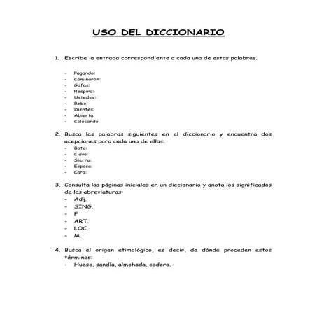 Ejercicios Uso del diccionario | DOCX