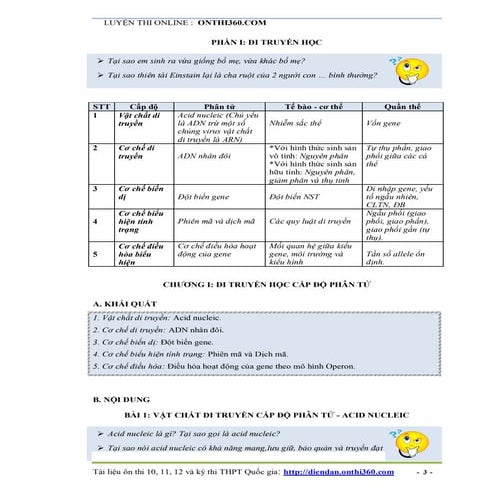 Cơ sở phân tử & tế bào của hiện tượng di truyền - Sinh học đại cương | PPTX