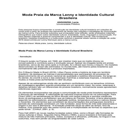 Moda Praia da Marca Lenny e Identidade Cultural Brasileira | PDF