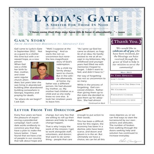 Lydia's gate newsletter spring 2013 | PDF | Christianity | Religion ...