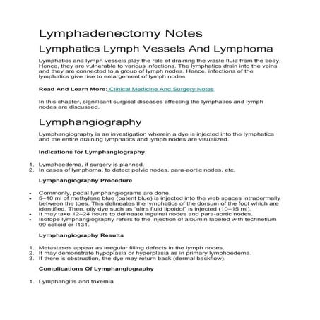 Lymphadenectomy Notes Lymphatics Lymph Vessels And Lymphoma | PDF