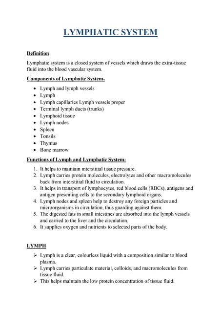 Lymphatic system: Anatomy and Physiology | PPTX