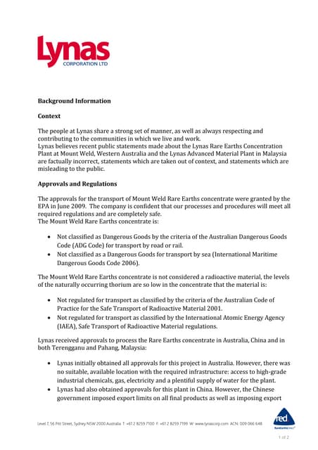 Lynas Receives Temporary Operating License from AELB | PDF