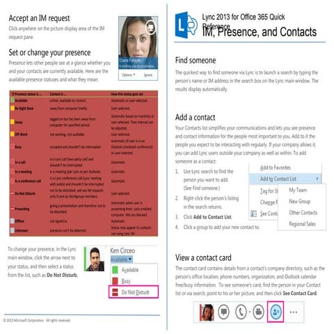 Lync 2013 IM Presence and Contacts guide | PPTX