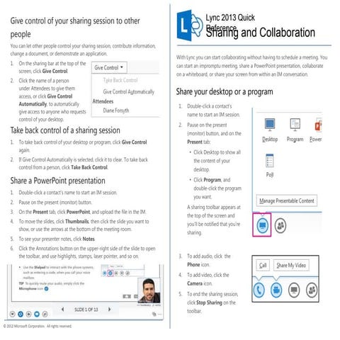 Lync 2013 sharing_and_collaboration_quick_reference_card | PPTX | Web Conferencing | Computer ...