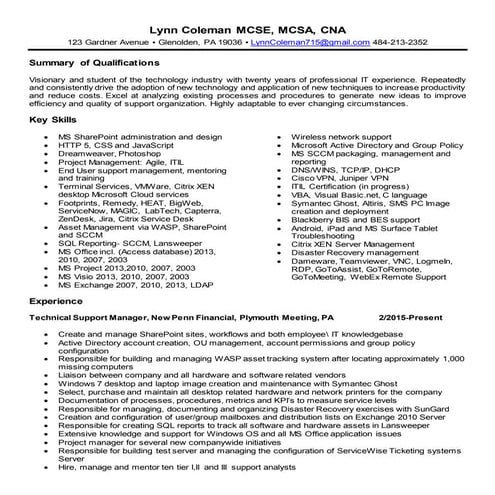 Lynn Coleman IT Professional Resume | PDF