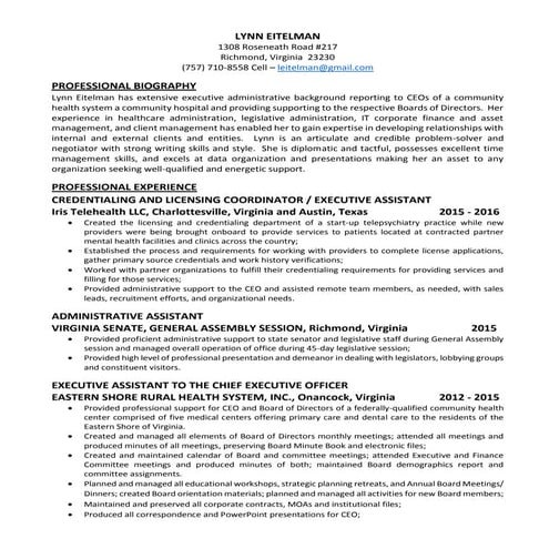 Lynn Eitelman resume 12 1-16 | PDF