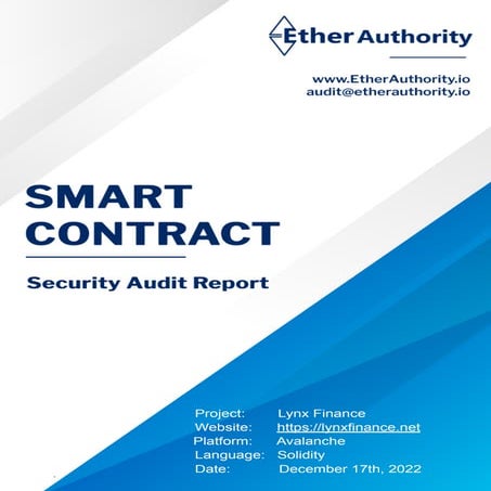 Lynx Finance – Smart Contract Security Audit Report by EtherAuthority | PDF