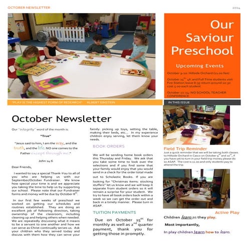 Preschool News and Parent Tidbits for October 2014 | PDF | Christianity ...