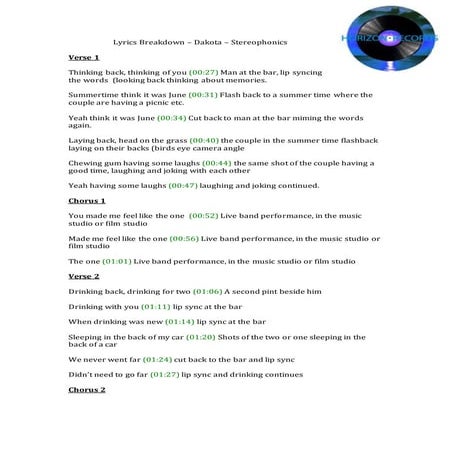 Lyrics breakdown – dakota – stereophonics | DOCX