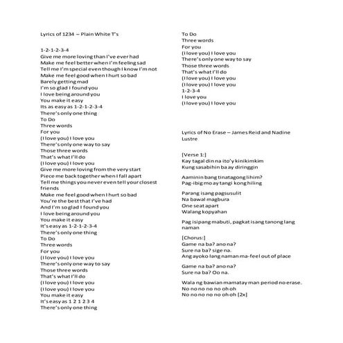 Lyrics of 1234 | PDF