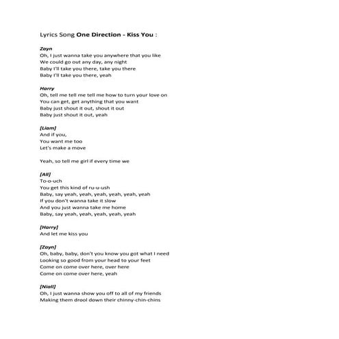 Lyrics song one direction | DOCX
