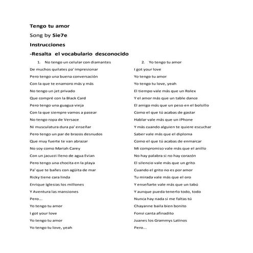 Lyric tengo tu love | PDF