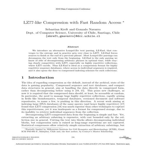 Lz77 Like Compression With Fast Random Accesspdf Databases Computer Software And Applications