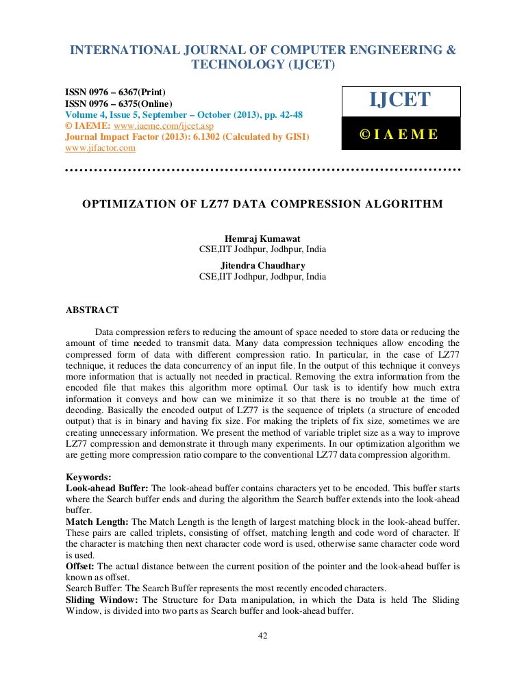 Optimization Of Lz77 Data Compression Algorithm