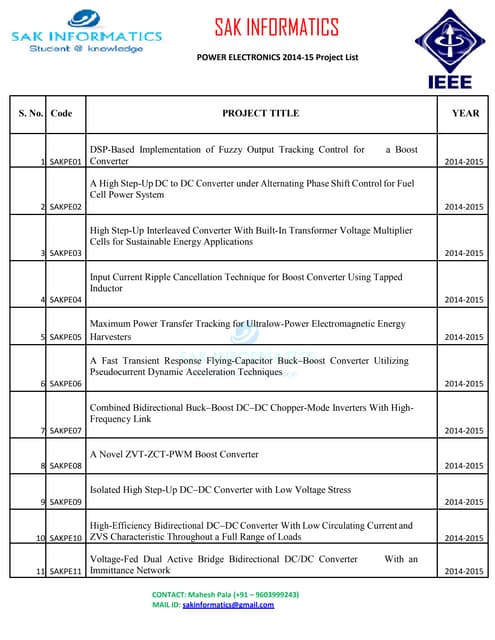 Ieee 2014 2015 Matlab Power System Projects Titles List Globalsoft