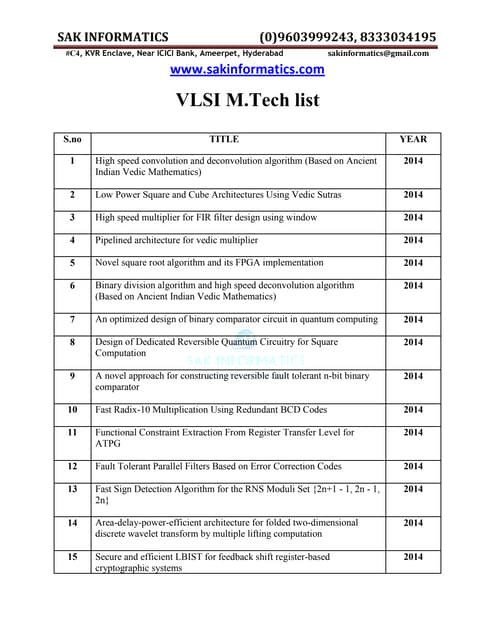 Vlsi titles for 2014 15 | PDF