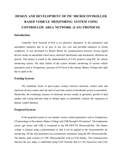 Design and development of pic microcontroller based vehicle monitoring system using controller ...