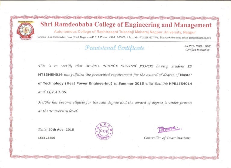 M.Tech Provisional Degree