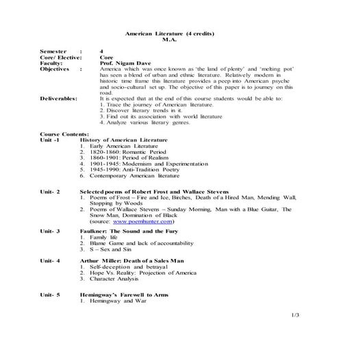 M.A. American Literature Lesson Plan | DOCX