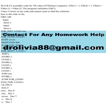 M.A.R.I.E assembly code for 7th value of Fibonacci sequence Fib(1) .pdf