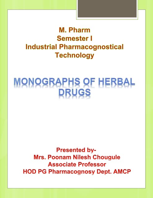Herbal Drug Technology Unit 5 | PPTX | Herbs and Supplements | Alternative Medicine