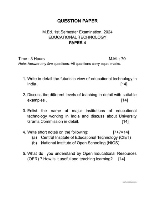 M Ed 1st Semester Research Question Paper Pdf