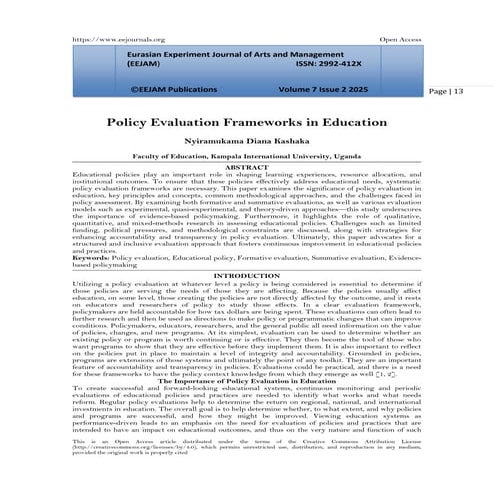 Policy Evaluation Frameworks in Education (www.kiu.ac.ug) | PDF