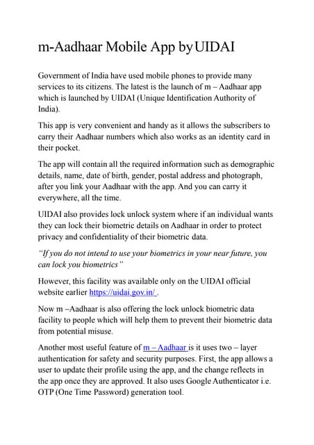 M Aadhaar App By Uidai Pdf Free Download