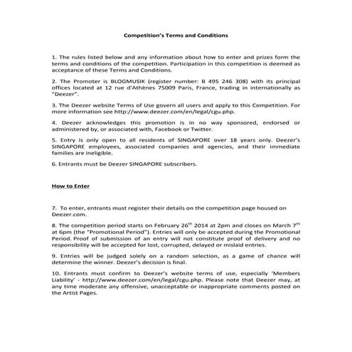 -M- Contest Terms and Conditions Singapore | PDF
