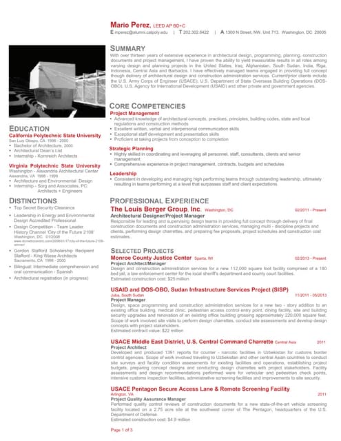 Mario Perez, Leed Ap Bd+c, Project manager / architectural designer