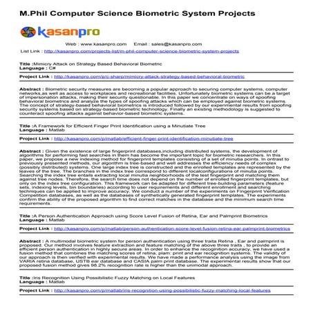 Mphil Computer Science Biometric System Projects Pdf 