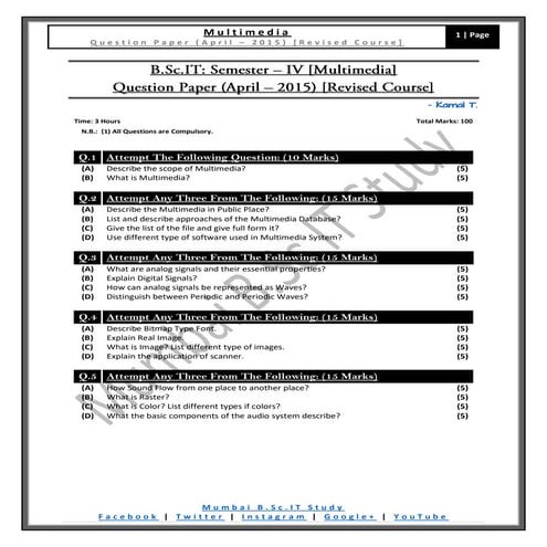[Question Paper] Multimedia (Revised Course) [April / 2015] | PDF