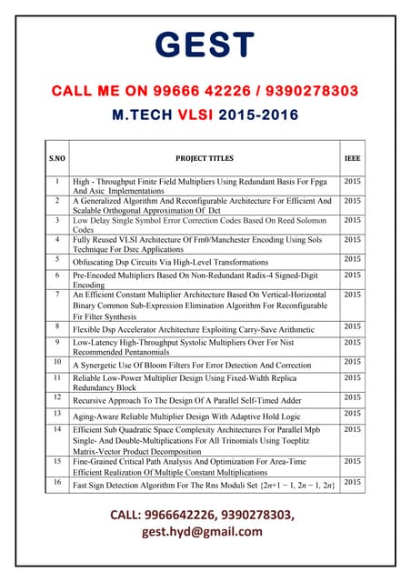 Vlsi titles for 2014 15 | PDF