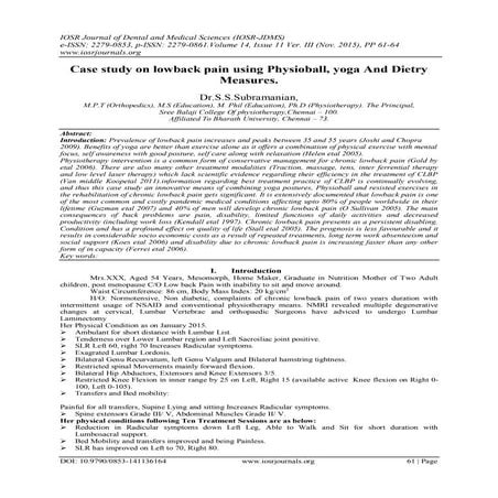 Case study on lowback pain using Physioball, yoga And Dietry Measures ...